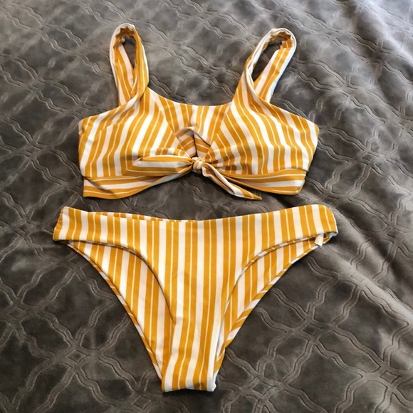 Swim | Yellow And White Striped Bikini | Poshmark
